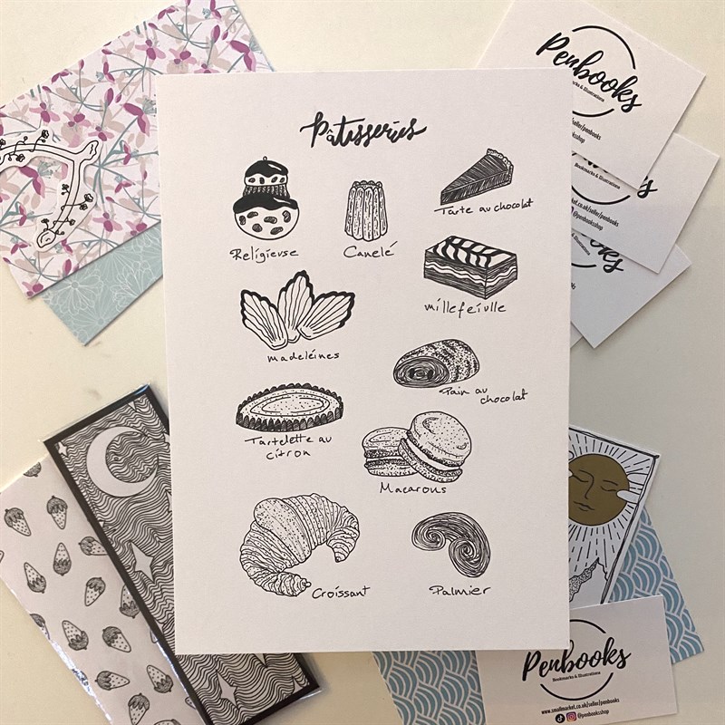 A5 Small French Pastries Illustration Hand Drawn by Penbooks - Small Market
