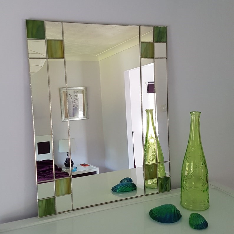 Art Deco Rectangular Green Stained Glass Mirror by artdecomirrorsbyros ...