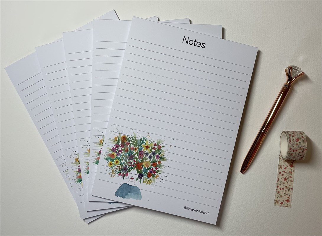 Flowers In Her Hair Notes Notepad by Elizabeth Amy Art - Small Market