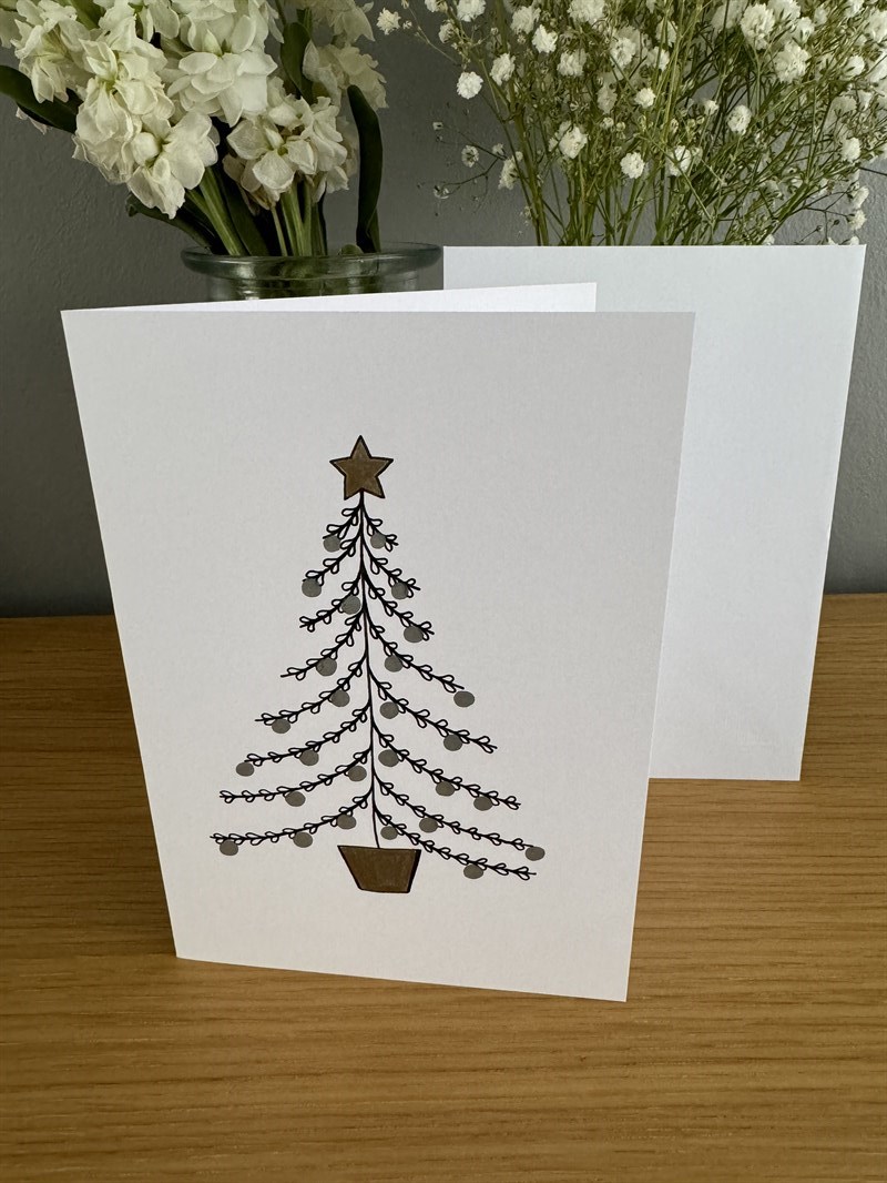 Illustrated Christmas Tree Card Silver by Penbooks - Small Market