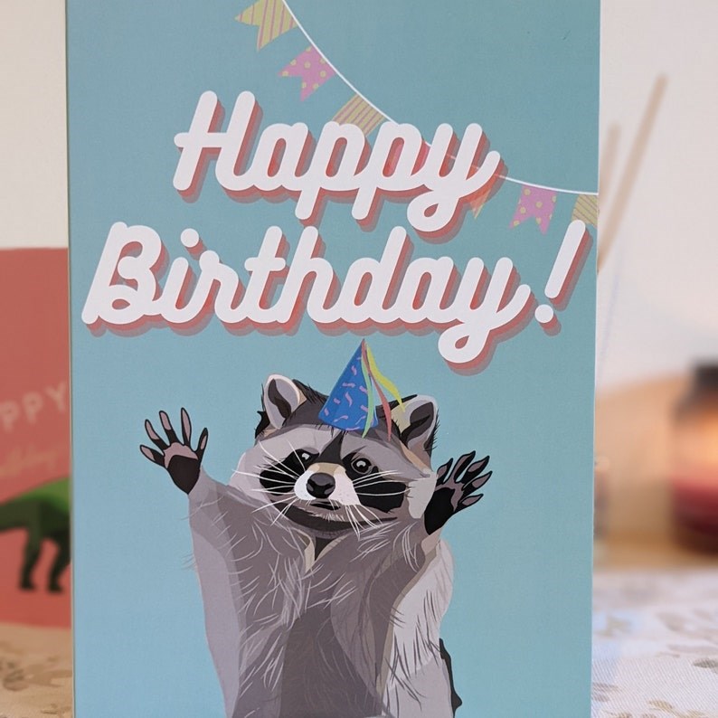 Raccoon Birthday Card. by Sazzlebybell - Small Market