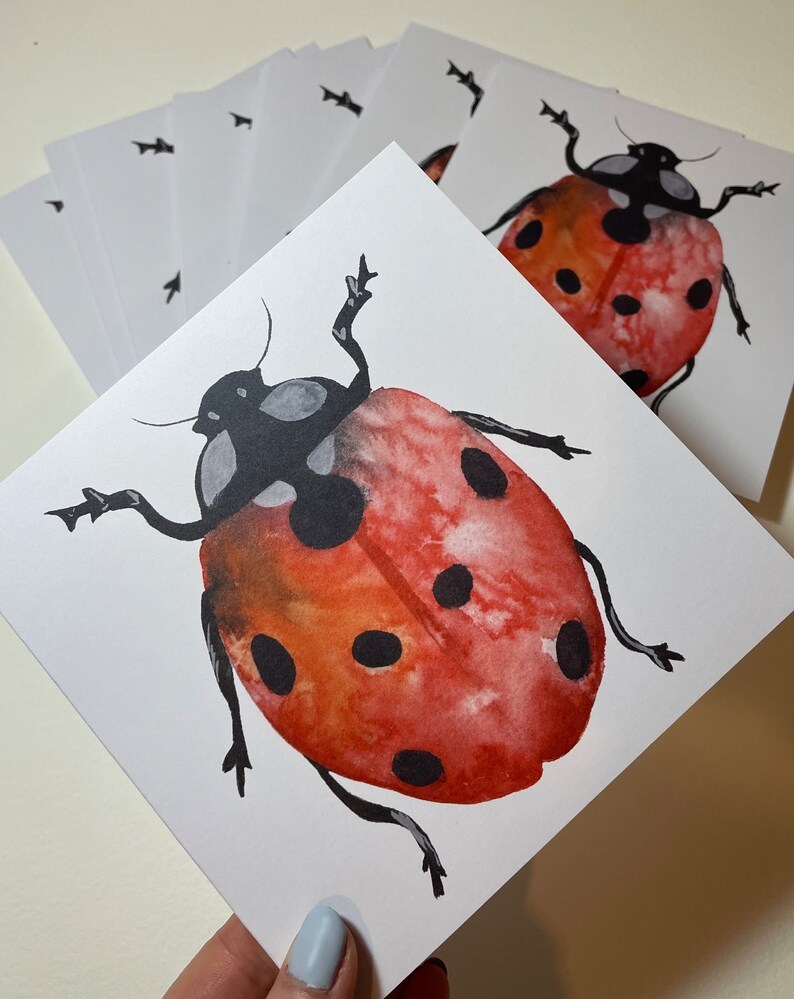 Red Ladybird Greetings Card - Watercolour Insect by Elizabeth Amy Art ...