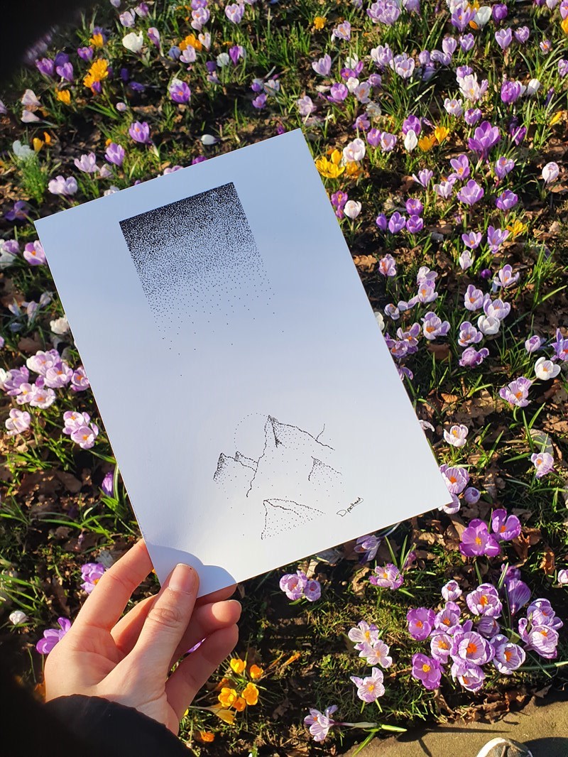 Sunrise With Mountainspointillism Art Print by Deslignes.Despoints ...