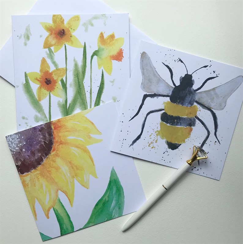 Yellow Pack Of Greetings Cards by Elizabeth Amy Art - Small Market